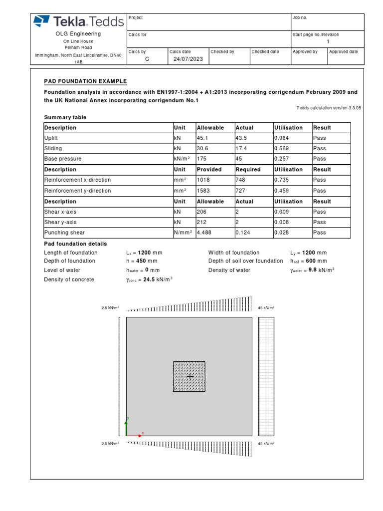 Pad Foundation Example | PDF | Reinforced Concrete | Bending