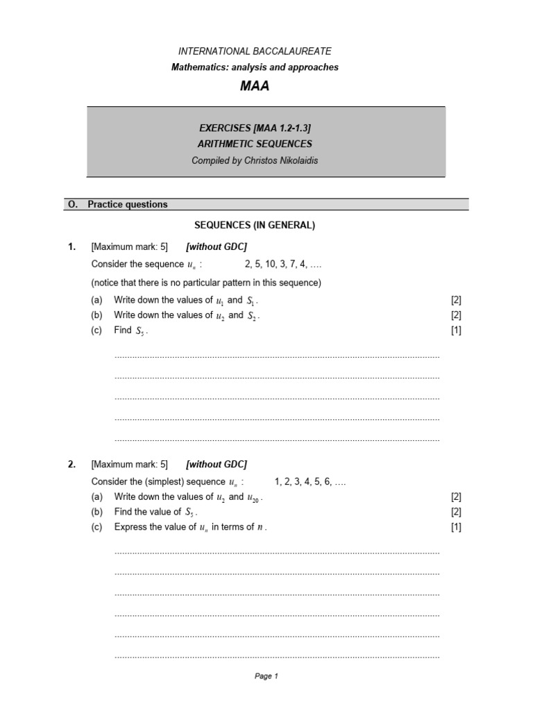 Arithmetic Sequences Exercises MAA 1.2-1.3 | PDF | Mathematics ...