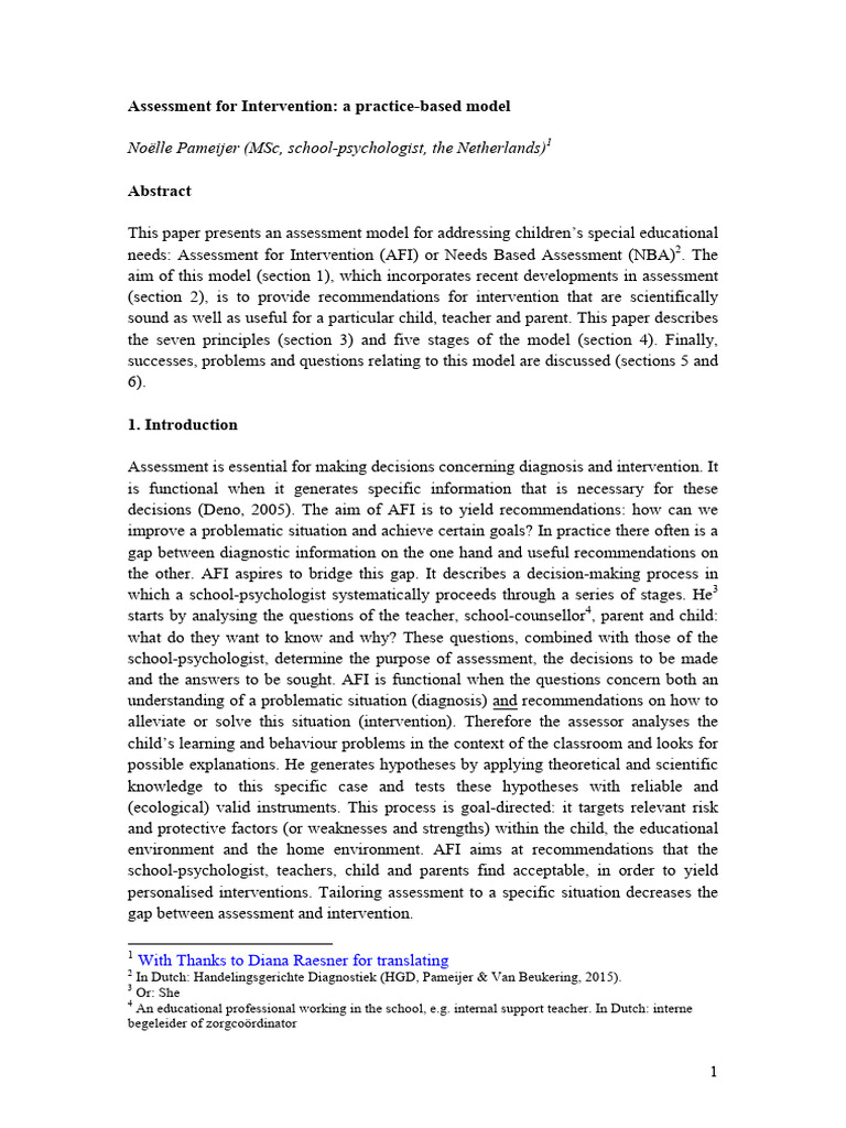 Needs-Based Assessment Model | PDF | School Psychology | Educational Assessment