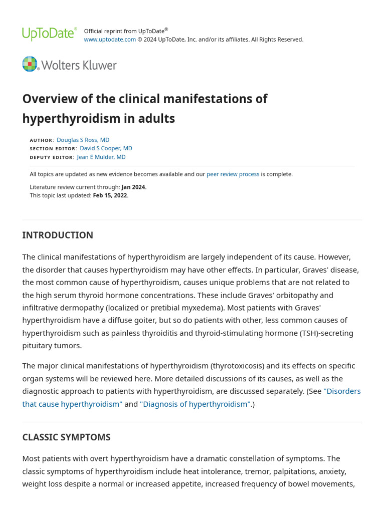 Overview of the clinical manifestations of hyperthyroidism in adults ...