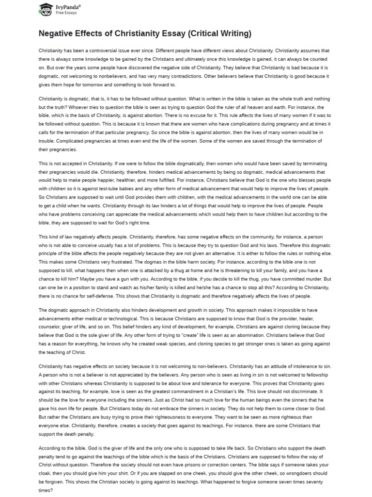 Negative Effects of Christianity Essay (Critical Writing) | PDF | Bible ...