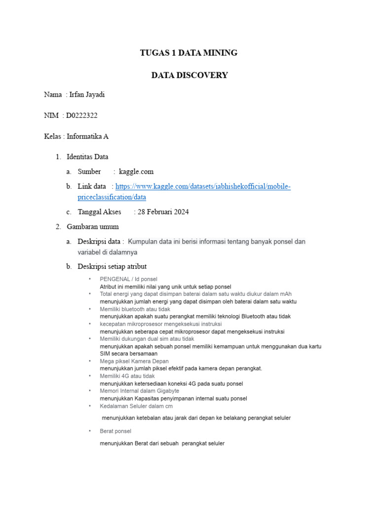 TUGAS 1 DATA MINING - Irfan | PDF