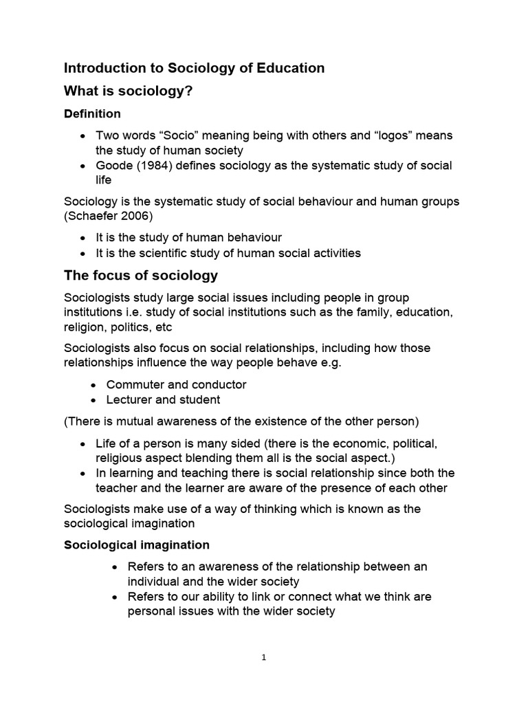 Intro To Socio Notes | PDF | Sociology | Teachers