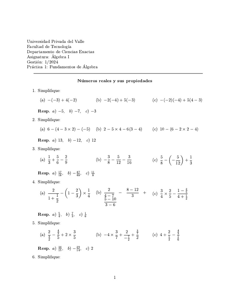 Práctica U1 Algebra I | PDF