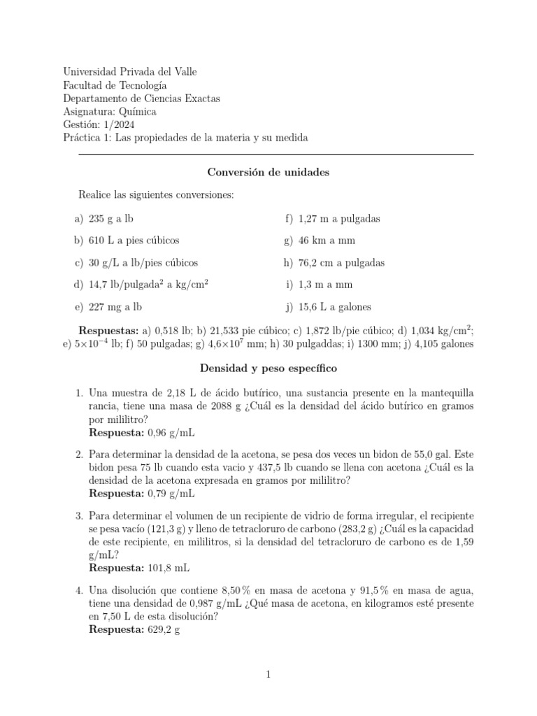 Practica 1 - Propiedades de La Materia y Su Medida | PDF | Termómetro ...