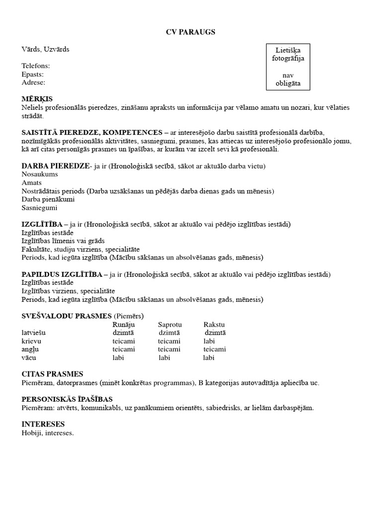 CV Paraugs - Kopija - Funcionals | PDF