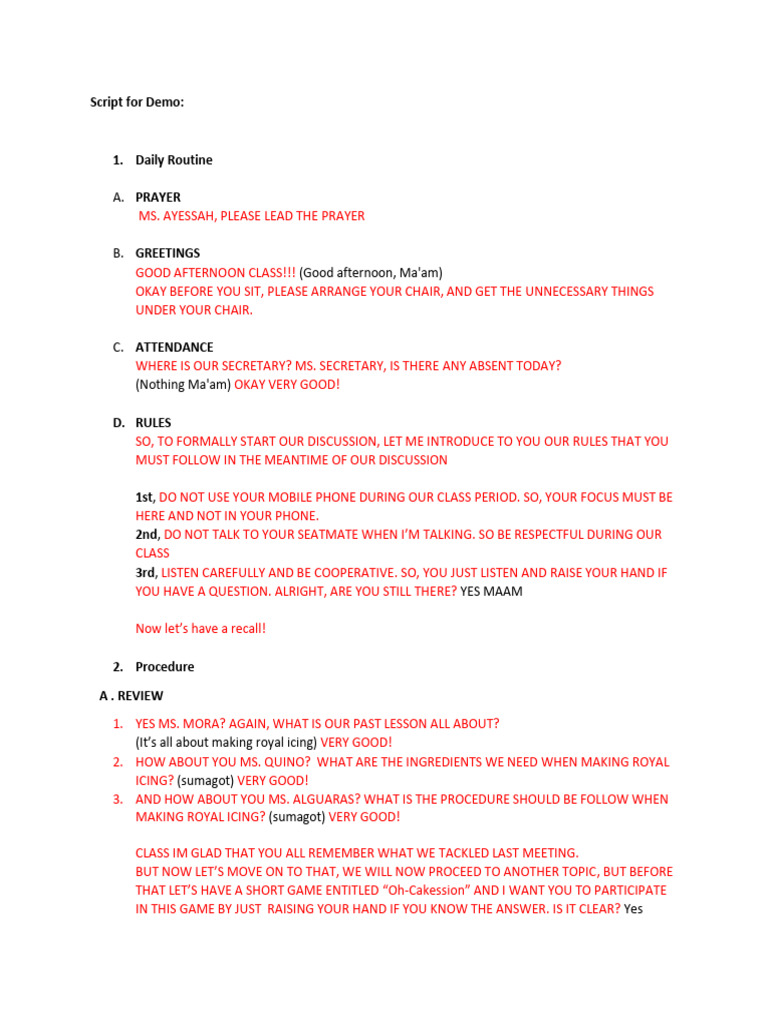 Script For Demo Paki Aral at Saulo Kung Maaari | PDF | Cupcake | Icing ...