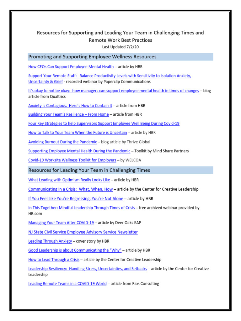 Resources For Supporting Your Team and Remote Work Best Practices | PDF ...