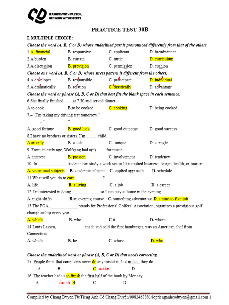 Practice Test 30B (Key) | PDF