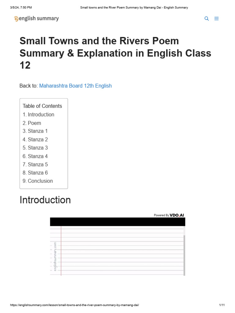 Small Towns and The River Poem Summary by Mamang Dai - English Summary ...
