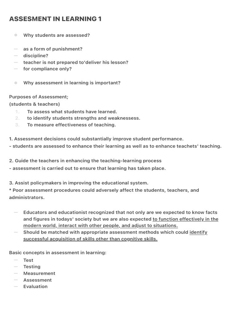 Assesment in Learning 1 | PDF | Educational Assessment | Learning