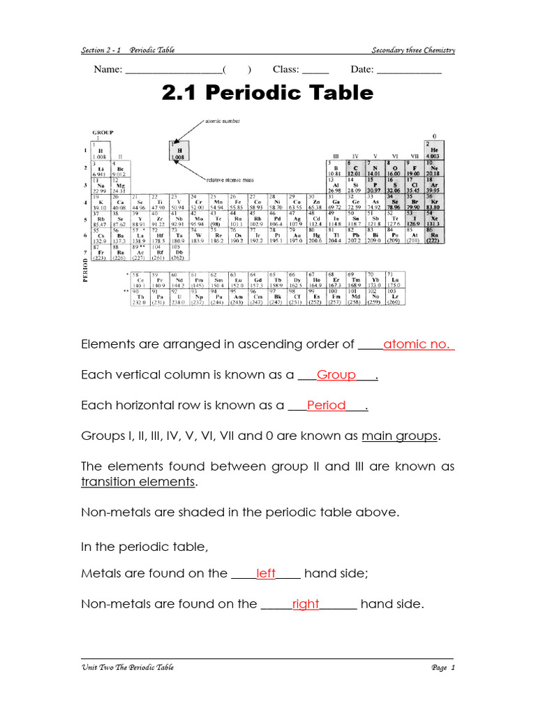 Chapter 2 Periodic Table - Answer | PDF | Periodic Table | Materials