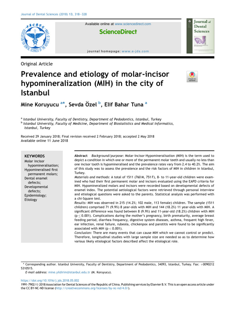 Prevalencia y Etiología de La Hipomineralización Molar-Incisiva (MIH) en La Ciudad de ...