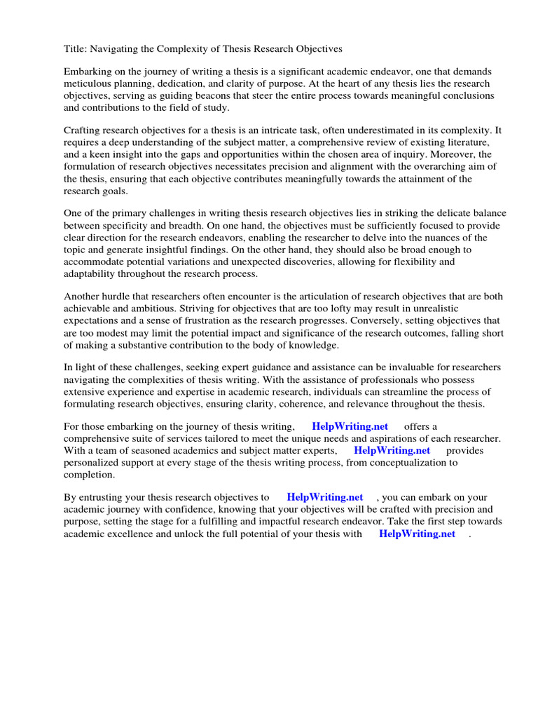 Thesis Research Objectives | PDF | Thesis | Qualitative Research