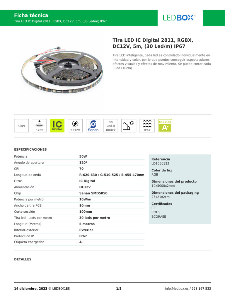 Tira Led Ic Digital 2811, RGBX, Dc12v, 5m, (30 Led - M) Ip67 | PDF ...