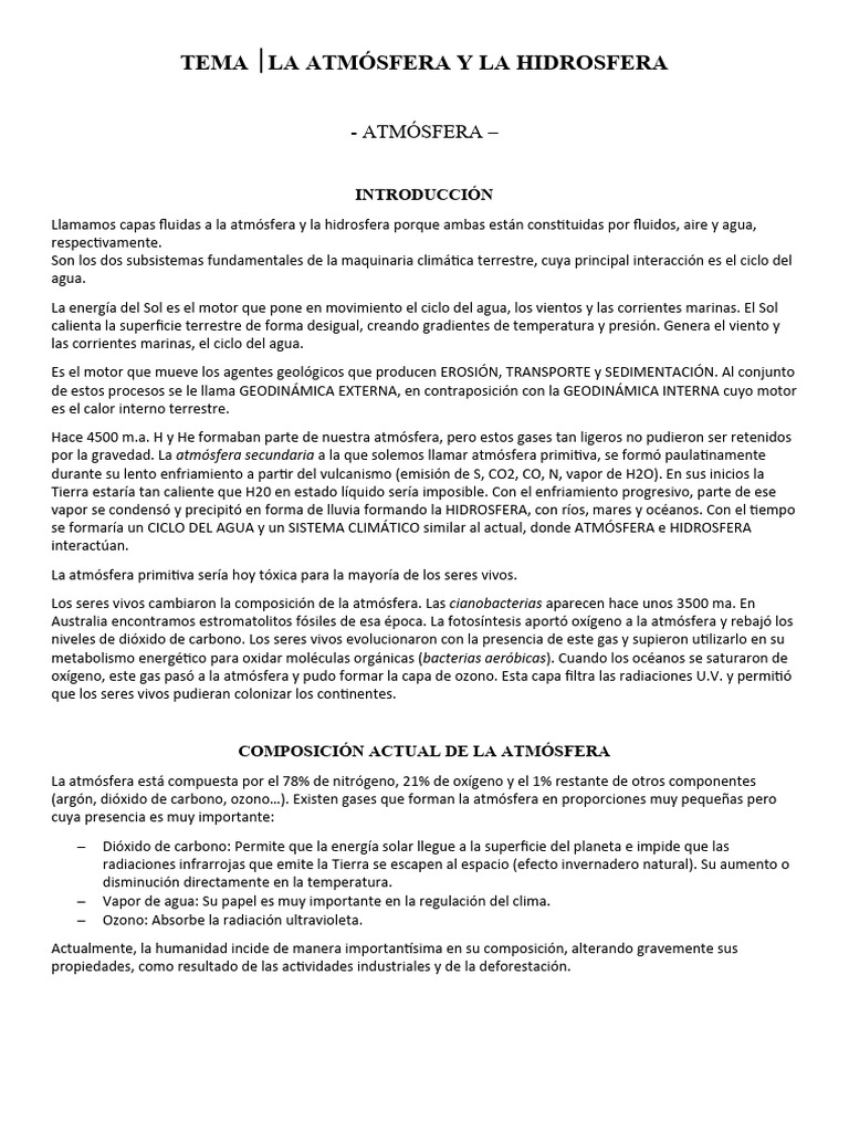 LA ATMÓSFERA Y LA HIDROSFERA | PDF | Atmósfera | Humedad
