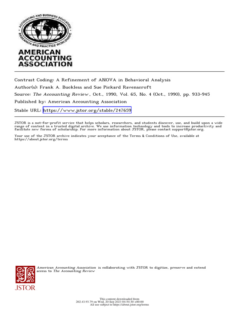 Buckless ContrastCodingRefinement 1990 | PDF | Analysis Of Variance | F ...