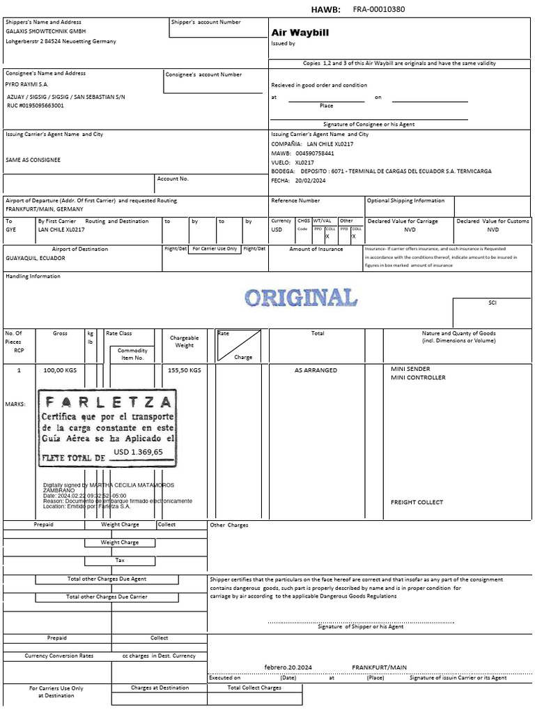 GUIA122738 0 Signed | PDF | Indemnity | Bill Of Lading