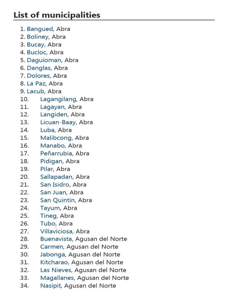 Mga Municipalidad NG Pilipinas | PDF