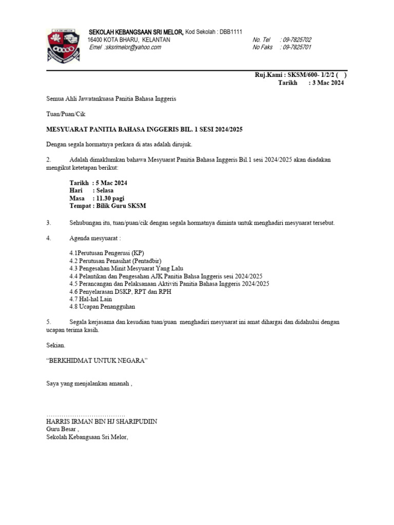 Meeting Calling Letter | PDF