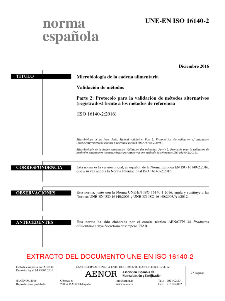 (Ex) Une-En Iso 16140-2 2016 | PDF | Biología | Microbiología