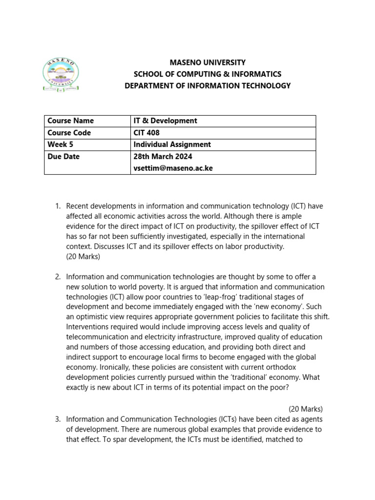 CIT 418 IT & Development Individual Assignment 21 - 2 - 2024 | PDF ...