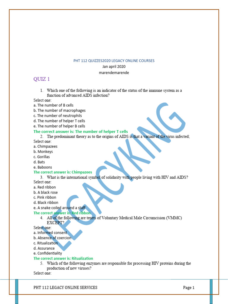 HIV/AIDS Quiz Questions and Answers | PDF | Hiv/Aids | Management Of ...