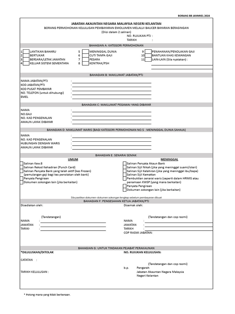 BORANG BB - Google Sheets | PDF