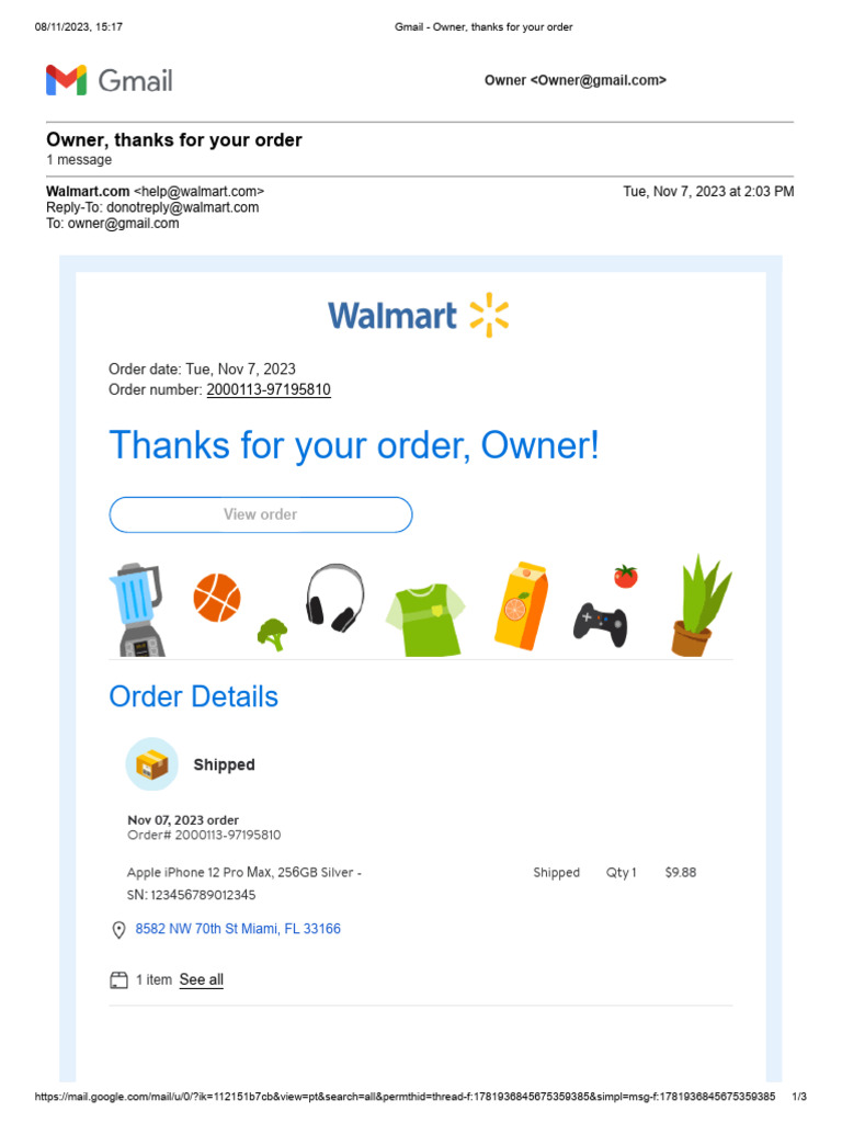 Walmart Order Confirmation Email | PDF