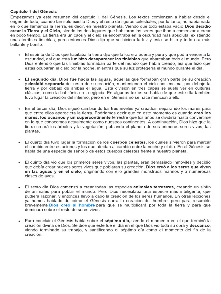Capítulo 1 del Génesis | PDF | Mitos de la creación | Libro del Génesis