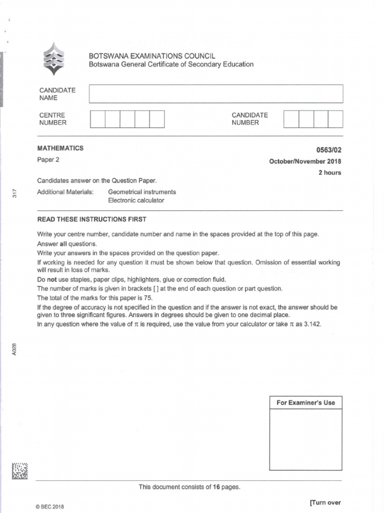 Mathematics PP2 - 2018 | PDF