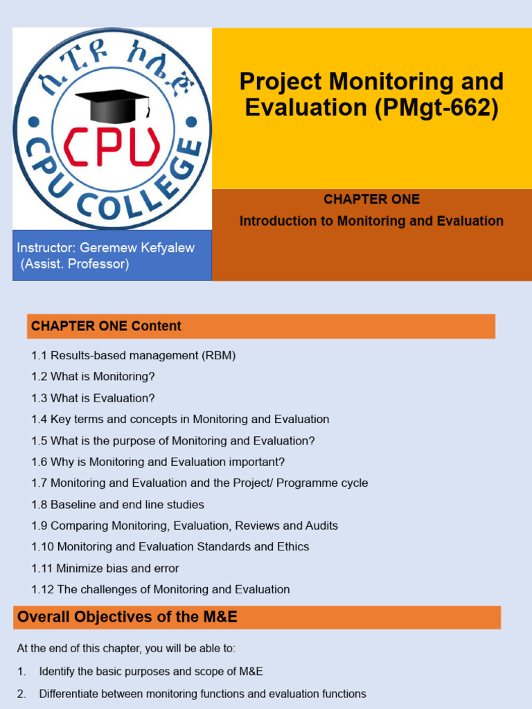 Project M & E, CH-1 | PDF | Evaluation | Monitoring And Evaluation