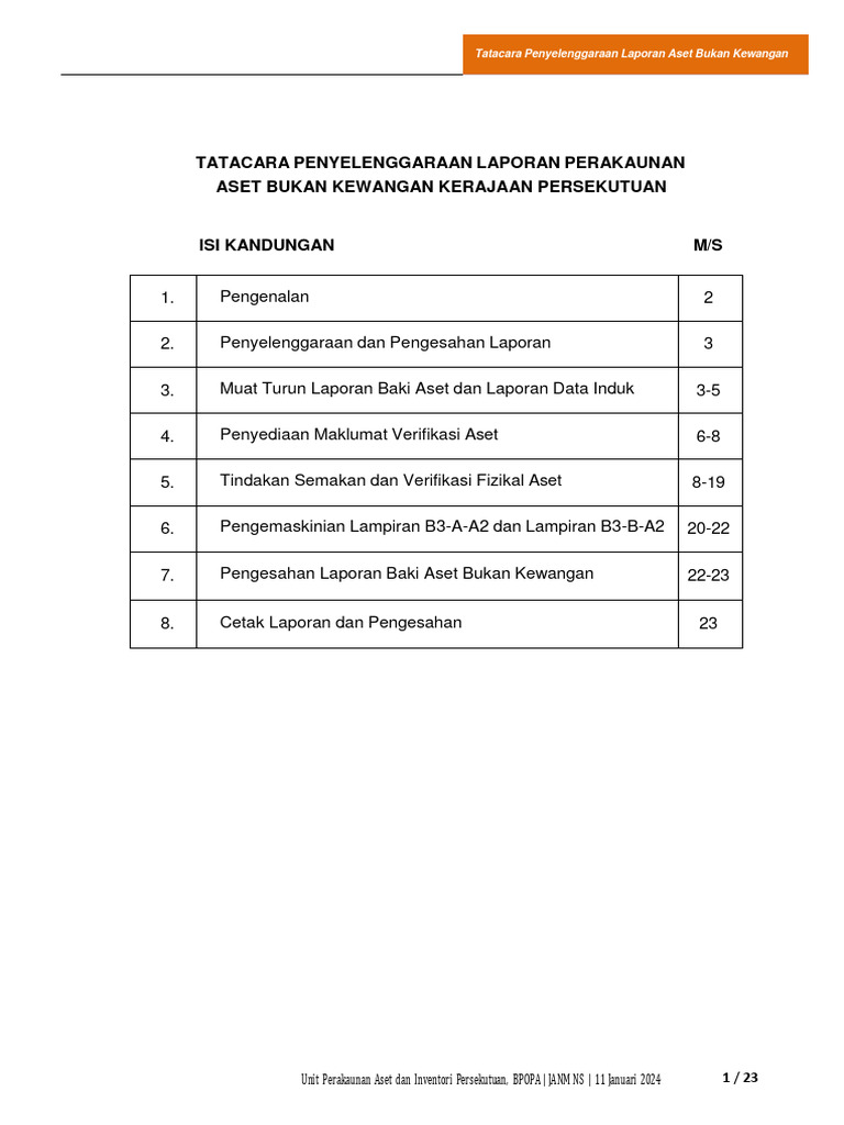 Tatacara Penyelenggaraan Laporan Aset Bukan Kewangan Kemaskini Jan | PDF