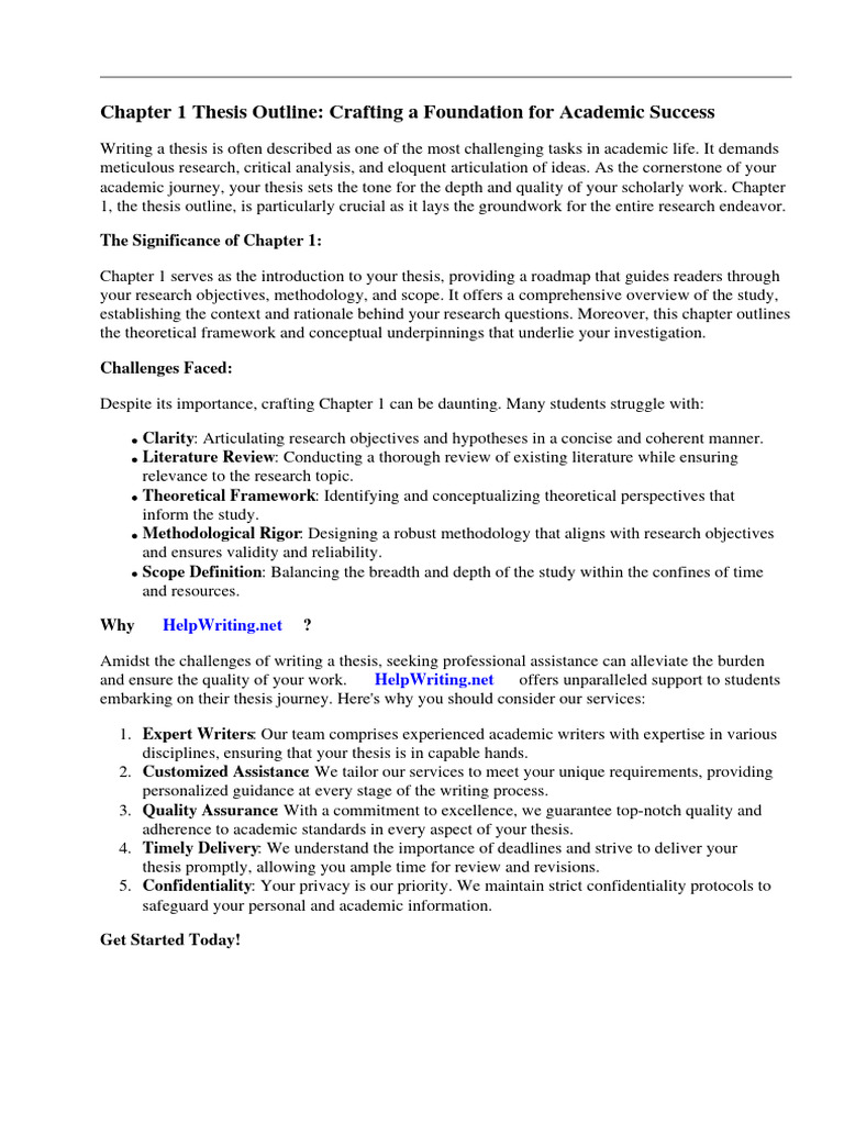 Chapter 1 Thesis Outline | PDF | Thesis | Methodology