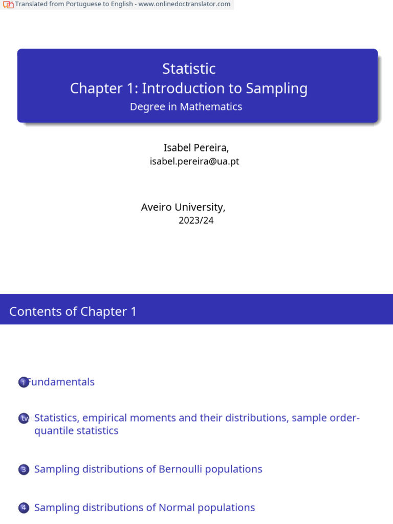 Estatistica - Cap1 Distribuições de Amostragem (1) .PT - en | PDF ...
