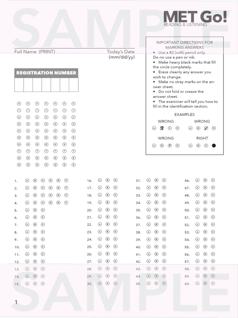 MET GO Answer Sheet | PDF | Stationery | Writing