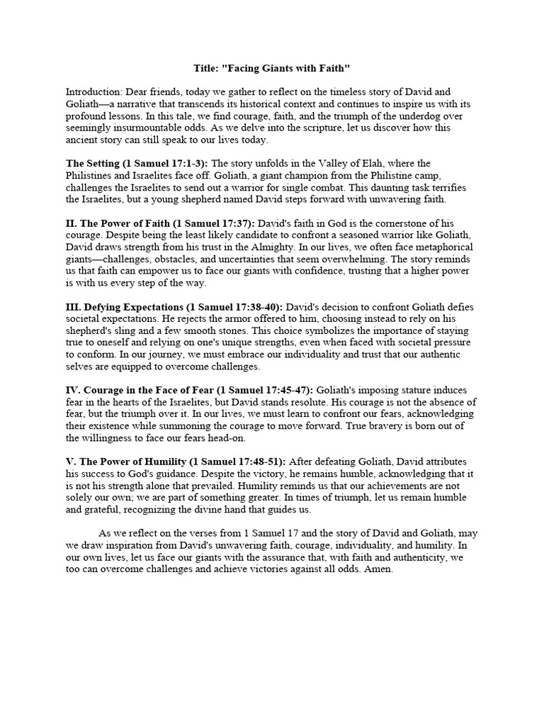 Semon About David and Goliath | PDF | Goliath | Religious Belief And ...