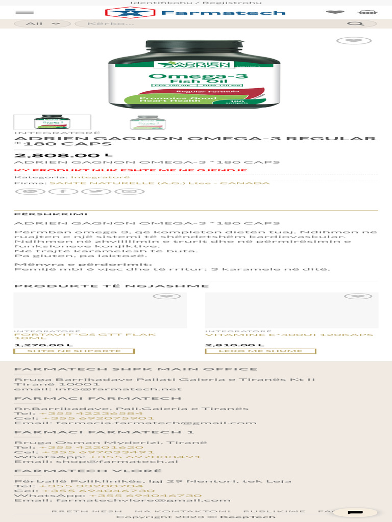 Adrien Gagnon Omega-3 Regular 180 Caps - Farmatech | PDF