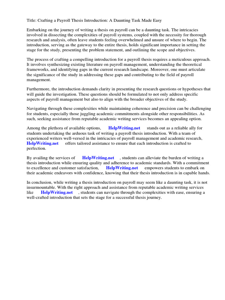 Payroll Thesis Introduction | PDF | Payroll | Paycheck