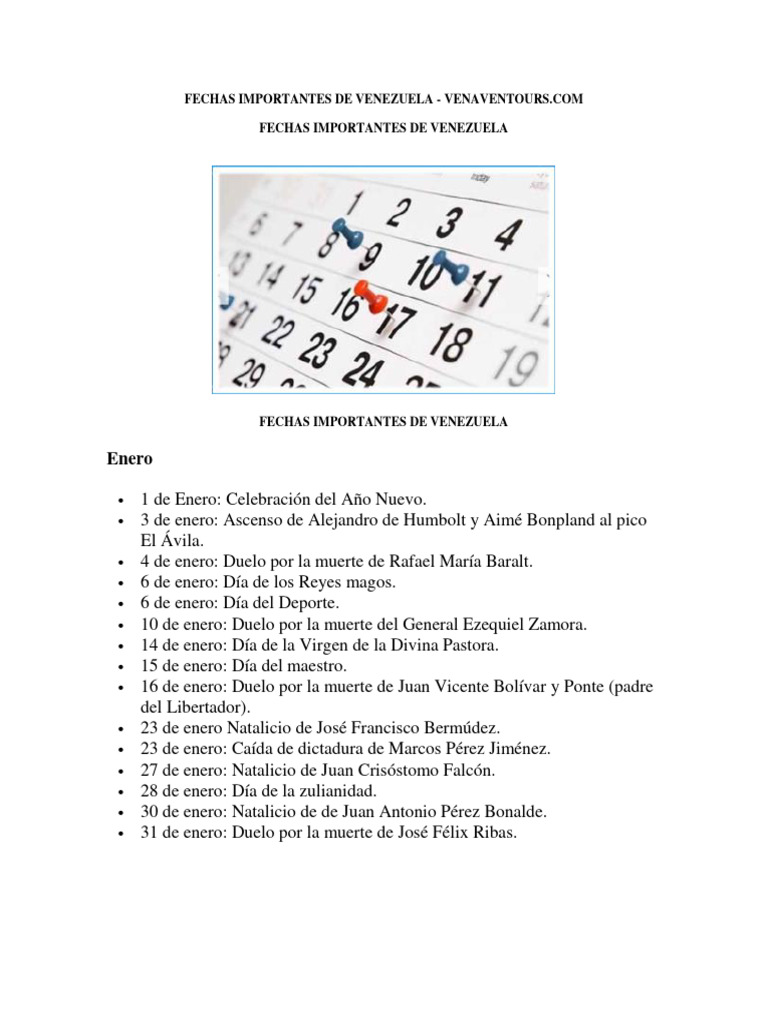 FECHAS IMPORTANTES DE VENEZUELA | PDF | Venezuela