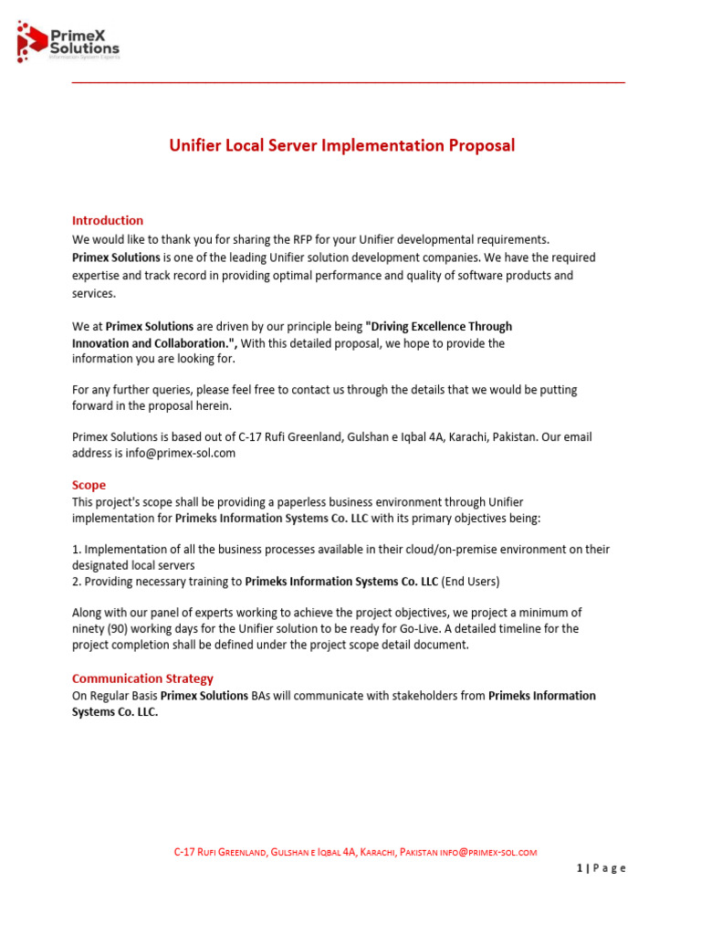 Propopsal - Unifier On Premise Implimentation | PDF | Information ...