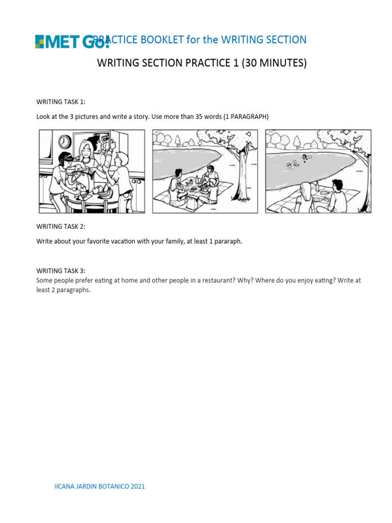 WRITING SECTION PRACTICE For The MET GO! | Download Free PDF ...