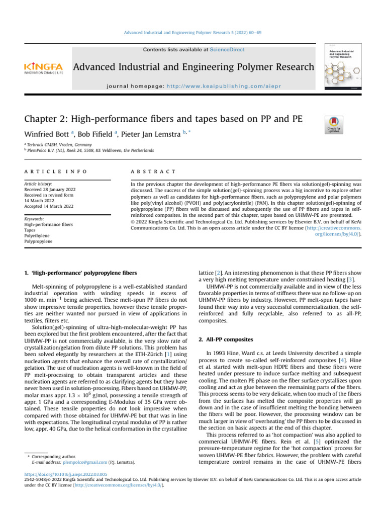 Adv Ind & Eng Polymer Research 5 (2022) 60-69 - Chapter 2 - High-Performance Fibers and Tapes ...