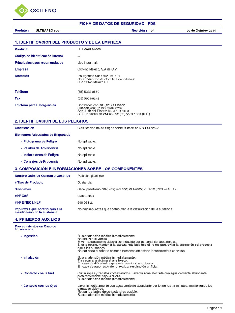 Ficha de Datos de Seguridad Fds 1 | PDF | Agua | Combustión Ficha de Datos de Seguridad Fds 1 | PDF | Agua | Combustión