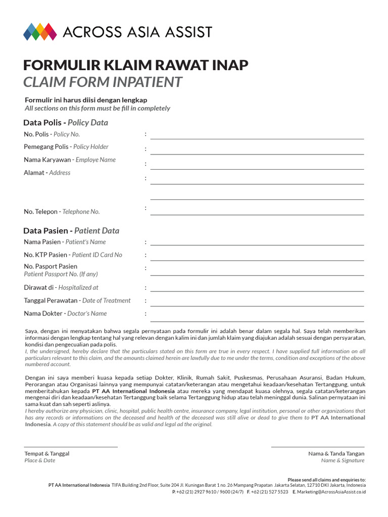 Formulir Klain Rawat Inap | PDF | Kesehatan Holistik