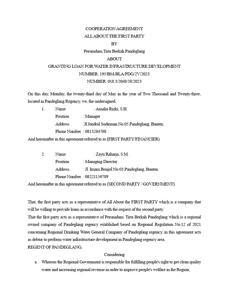 Cooperation Agreement | PDF | Collateral (Finance) | Loans