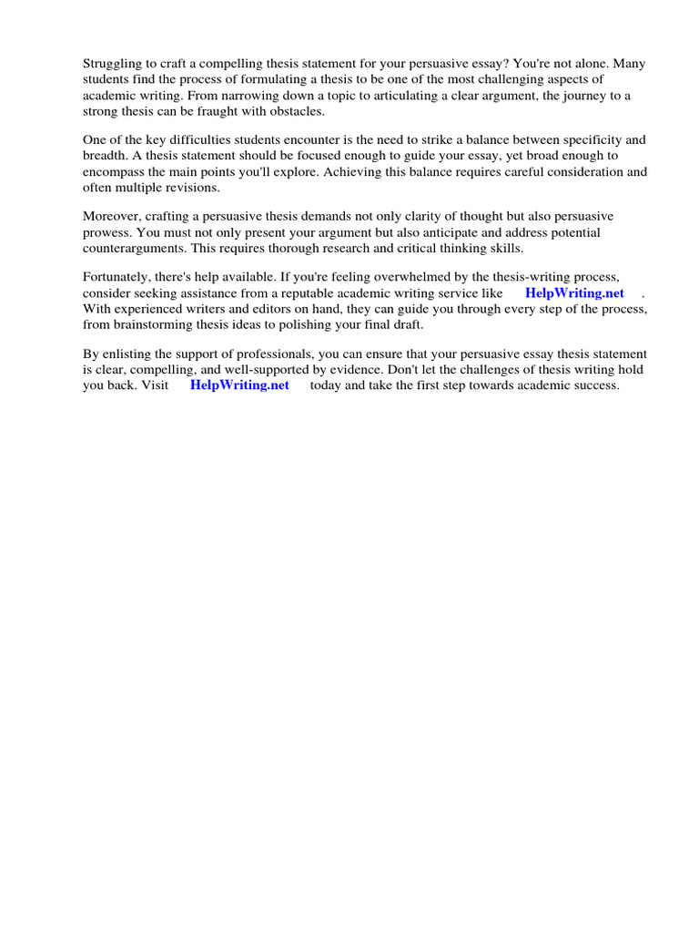 Example Persuasive Essay Thesis Statements | PDF | Essays | Thesis
