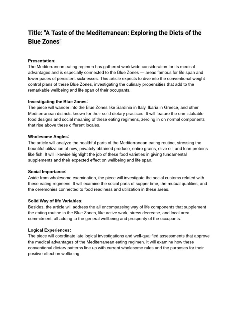 Exploring The Diets of The Blue Zone | PDF | Diet (Nutrition) | Diet ...