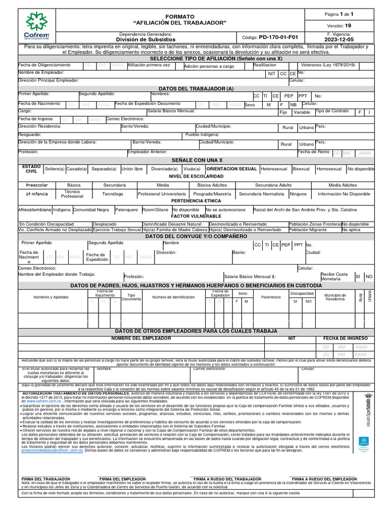 Formato de Afiliación COFREM 2023 | PDF