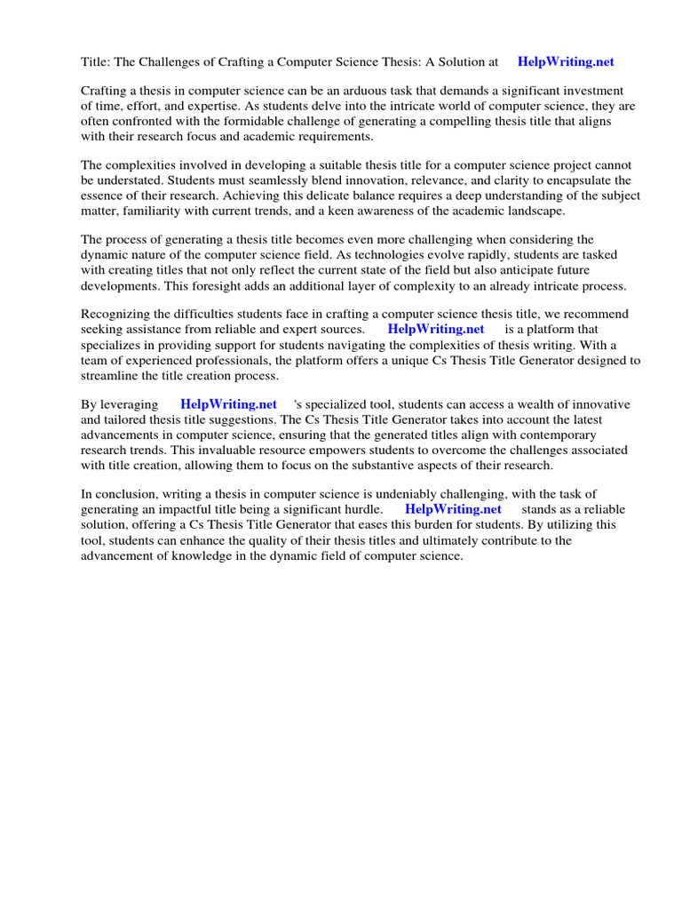 Cs Thesis Title Generator | PDF | Essays | Thesis